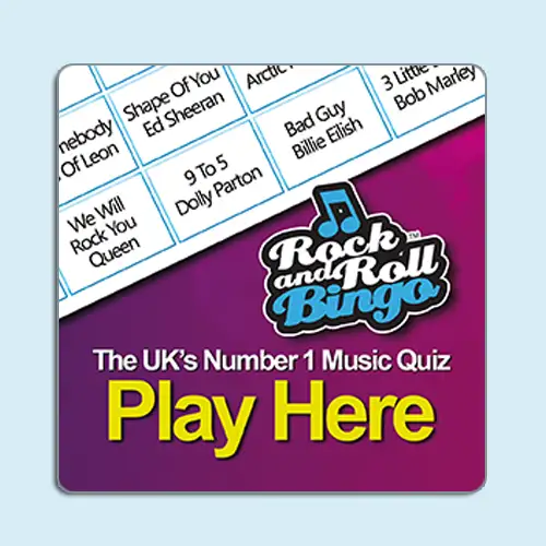 100 Rock and Roll Bingo Beer Mats - Rock and Roll Bingo